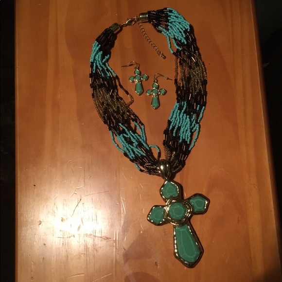 Jewelry | Rustic Cross Necklace And Earrings Set | Poshmark